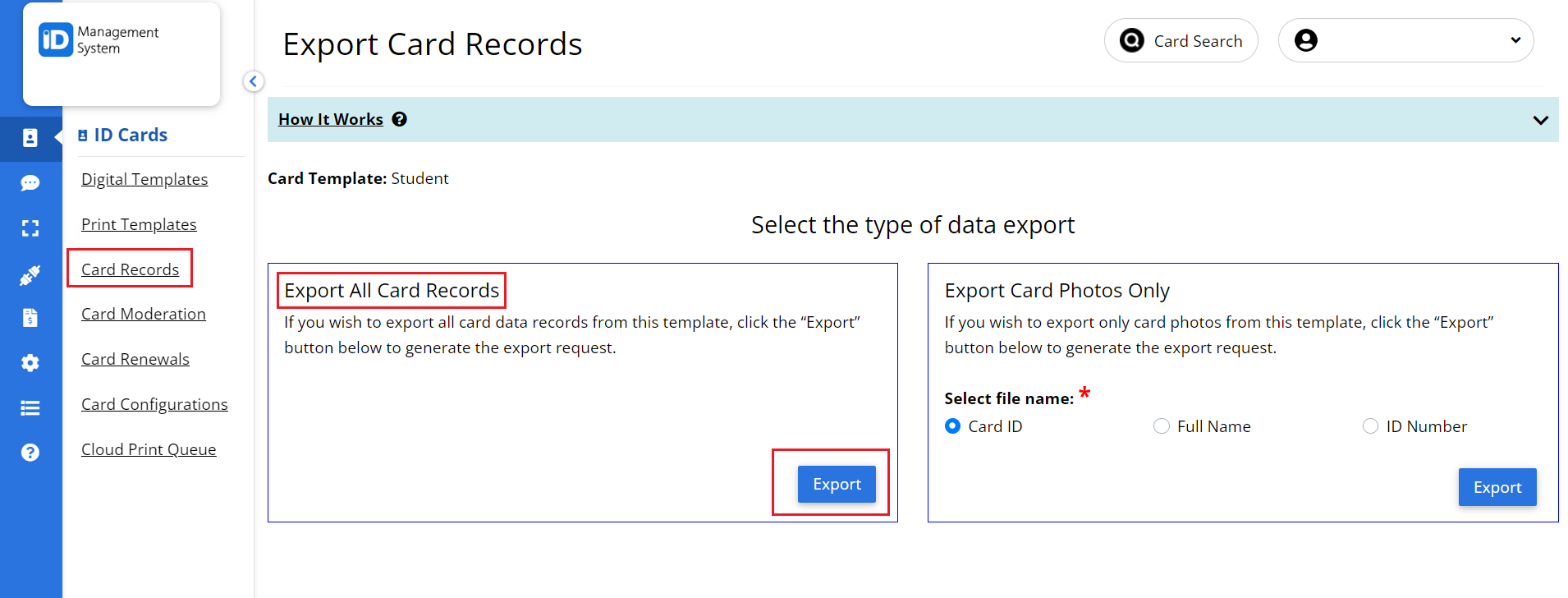 ID123 Knowledgebase | How to Export Card Records
