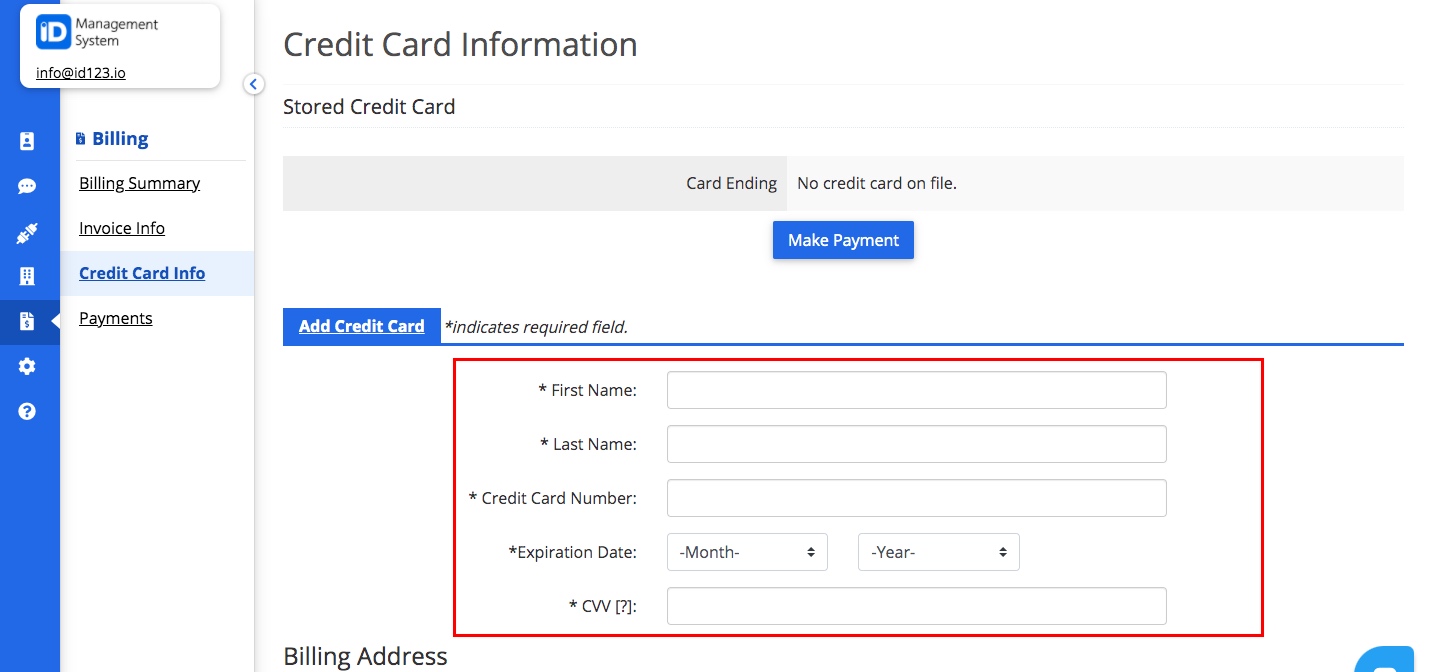 ID123 Knowledgebase | Add Credit Card Information