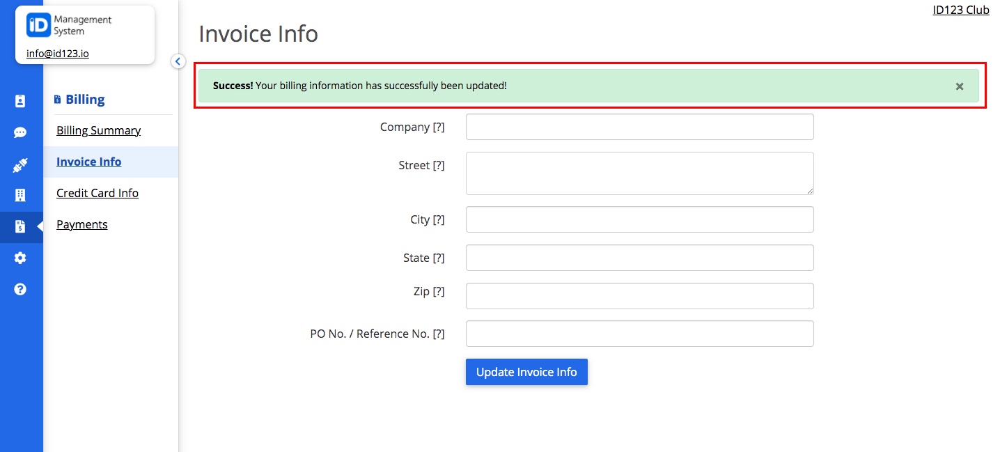 ID123 Knowledgebase | Adding Invoice Info