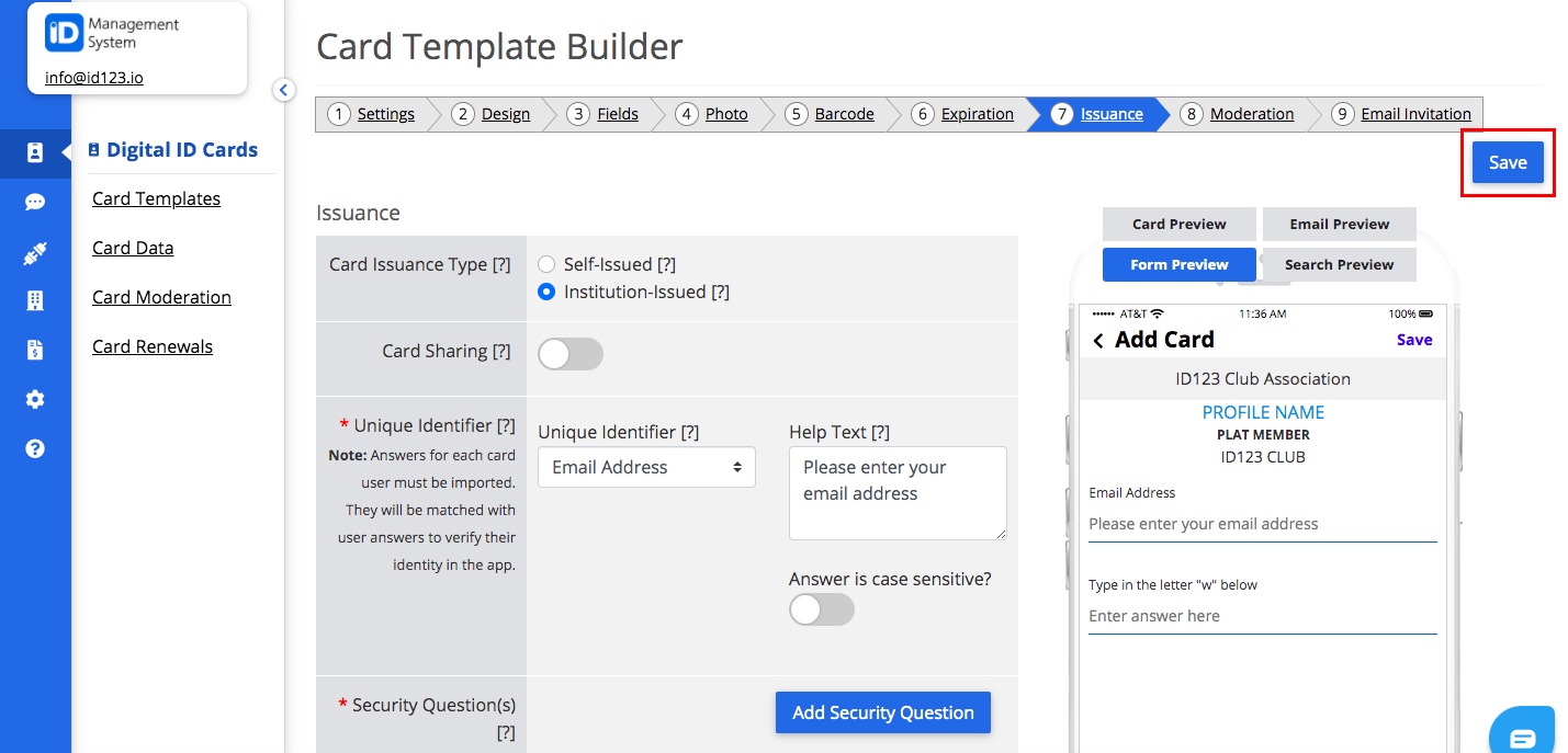 Updating Card Issuance Type to "Institution-Issued"