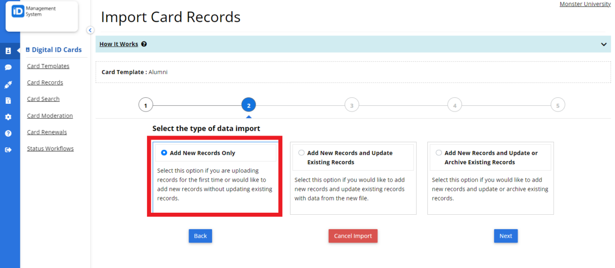 Importing New Card Records in Bulk via CSV - ID123