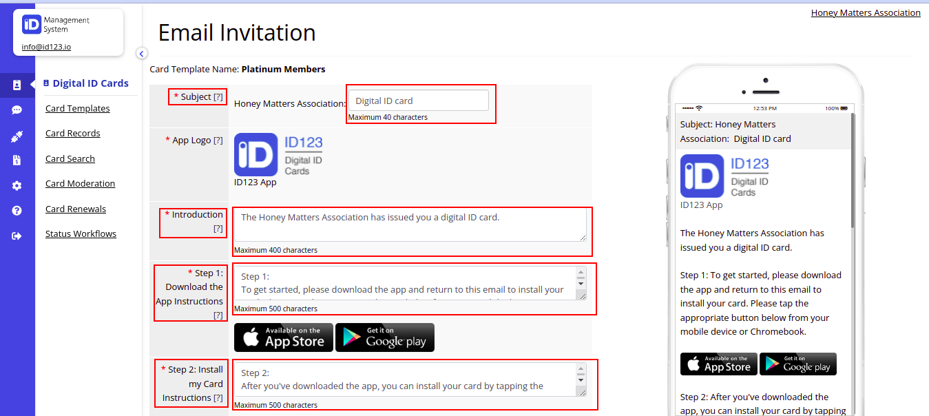 Customizing a Card Email Invite Template - ID123
