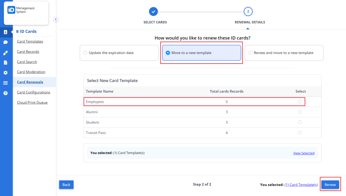 ID123 Knowledgebase | Move Card Record to a Different Template