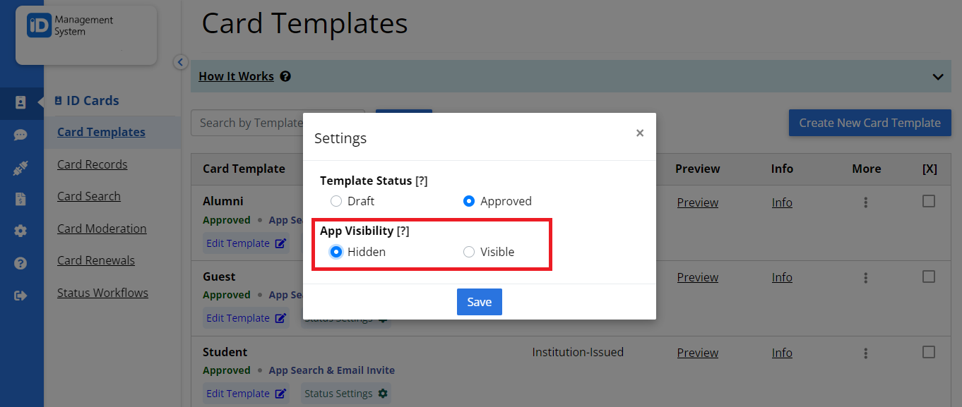 Changing Card Template Permissions - ID123 Knowledgebase