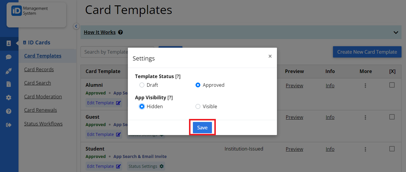 Changing Card Template Permissions - ID123 Knowledgebase