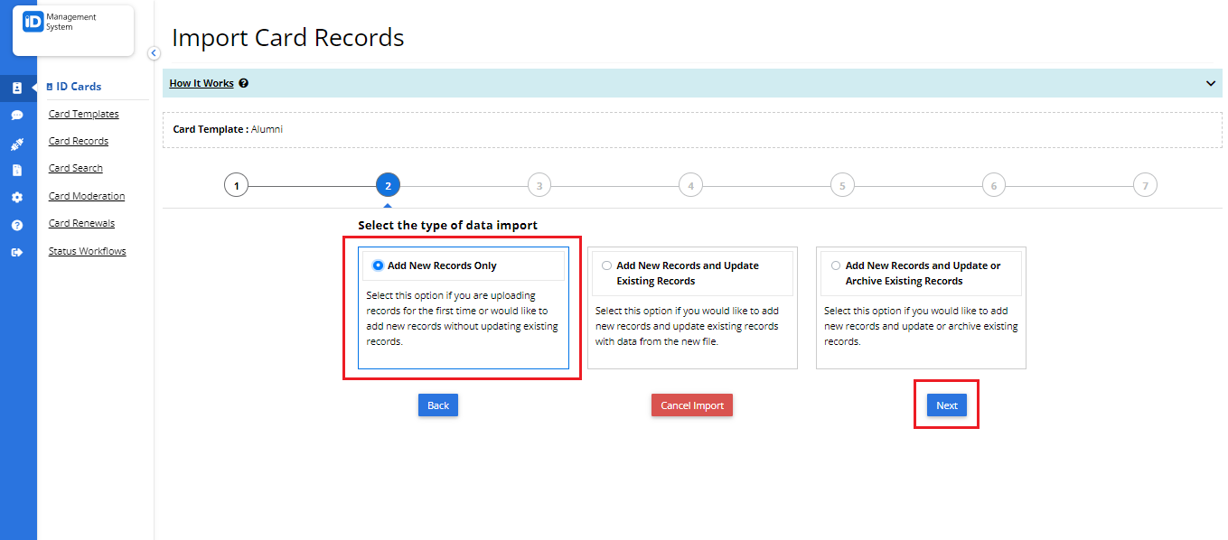 Importing New Card Records in Bulk via CSV - ID123