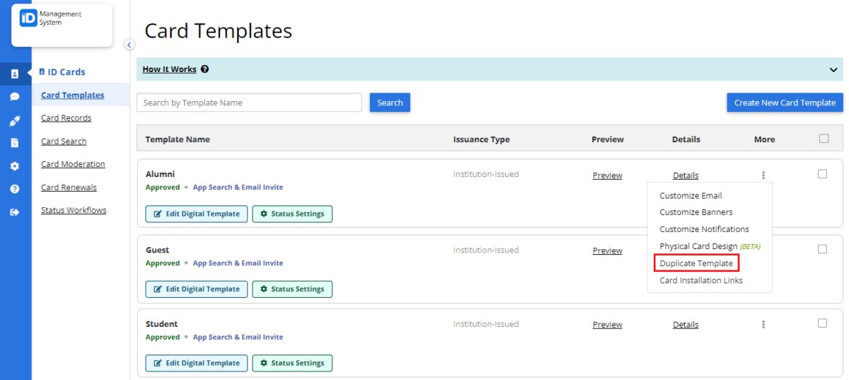 ID123 Knowledgebase | How to Duplicate a Card Template