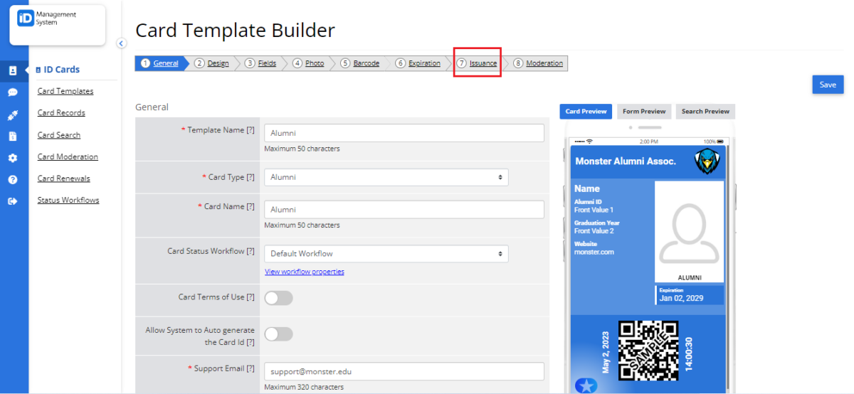 Updating Card Issuance Type to "Institution-Issued" - ID123