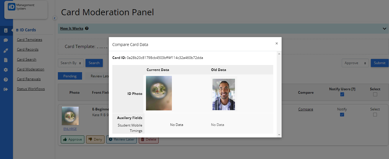 Moderating Card Data & Photos - ID123 Knowledgebase