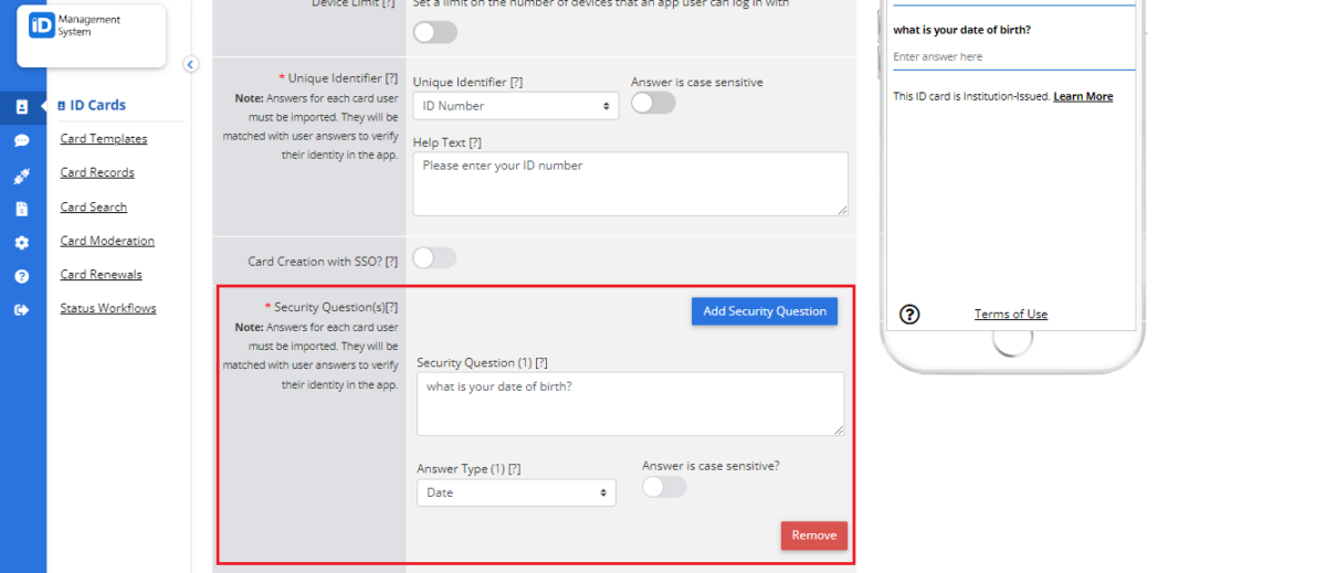 Updating Card Issuance Type to "Institution-Issued" - ID123