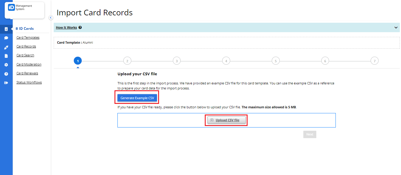 Importing New Card Records in Bulk via CSV - ID123