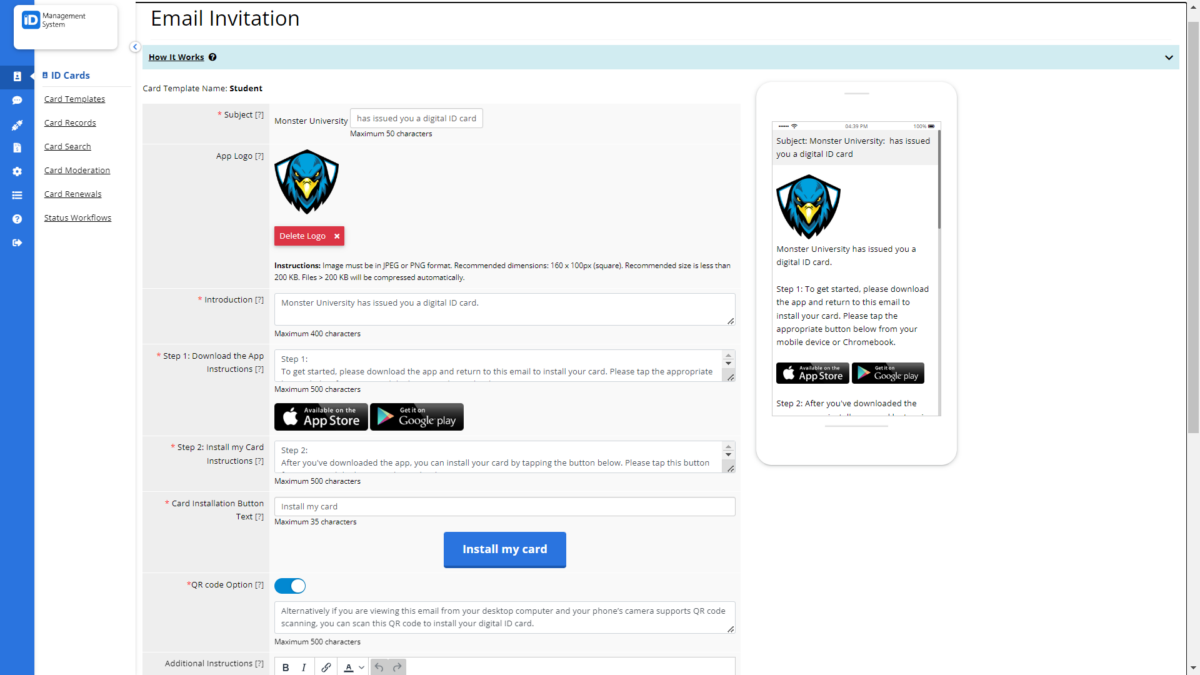 Customizing a Card Email Invite Template - ID123