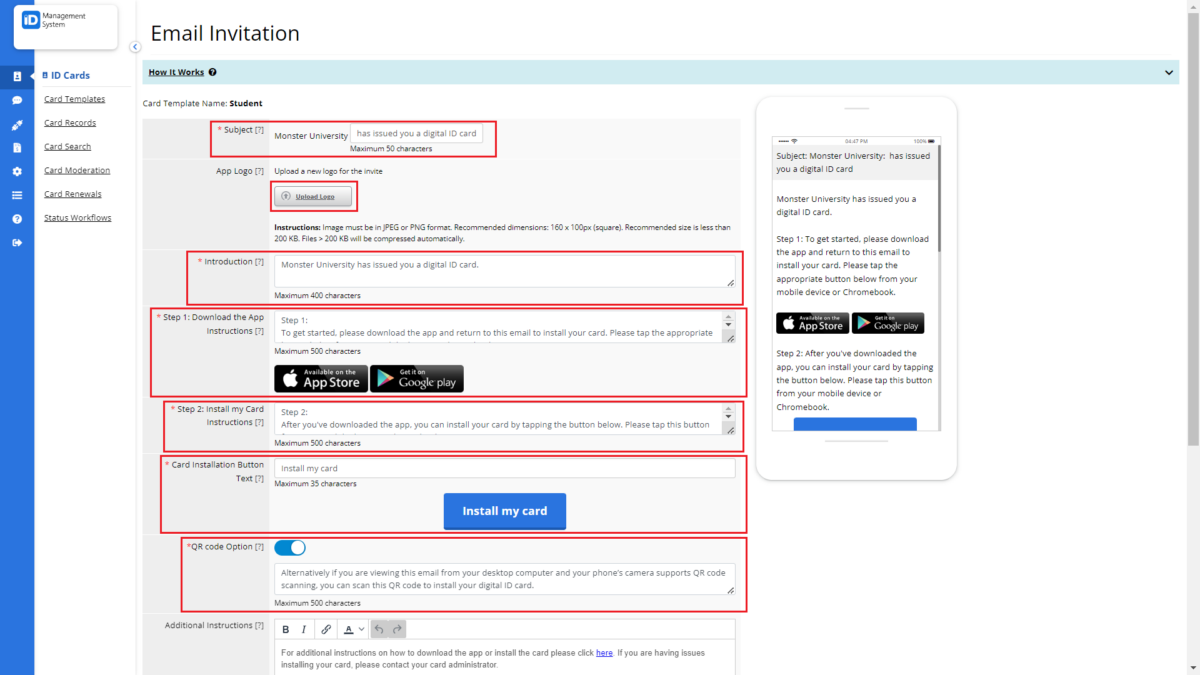 Customizing a Card Email Invite Template - ID123