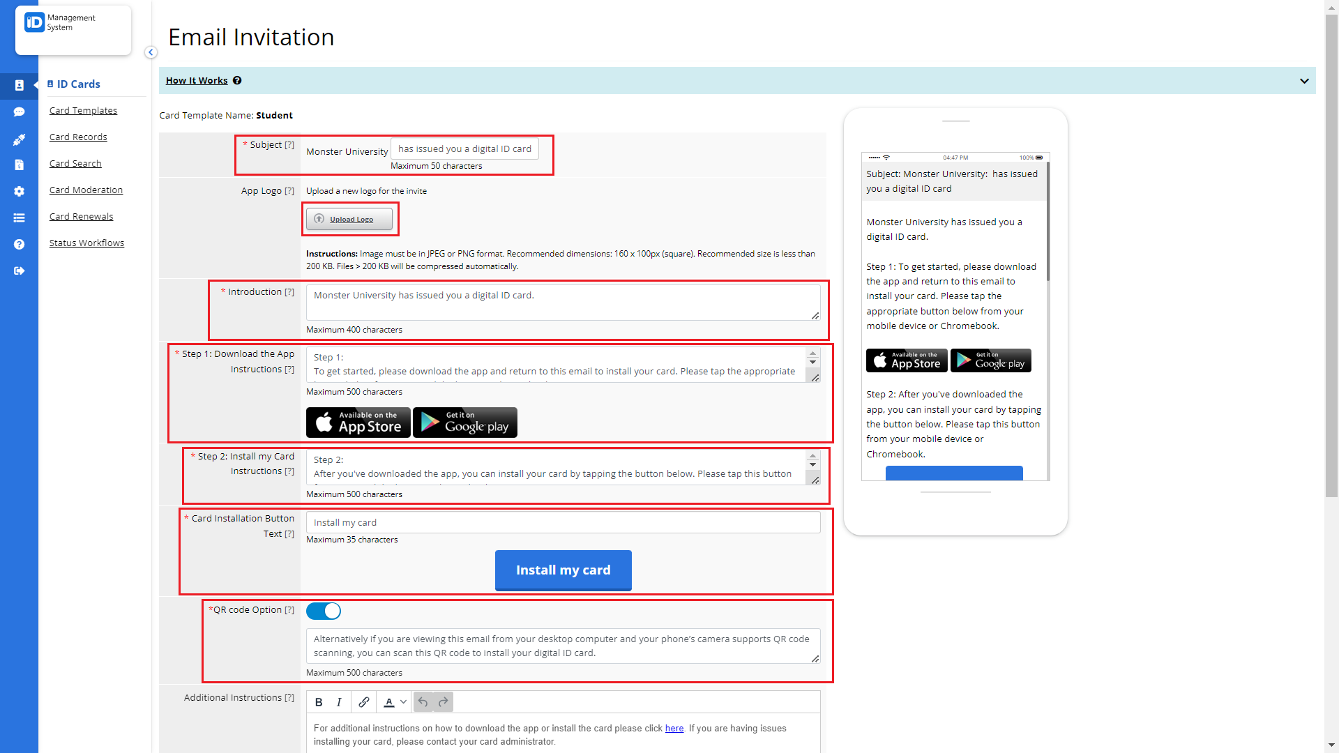 Customizing a Card Email Invite Template - ID123