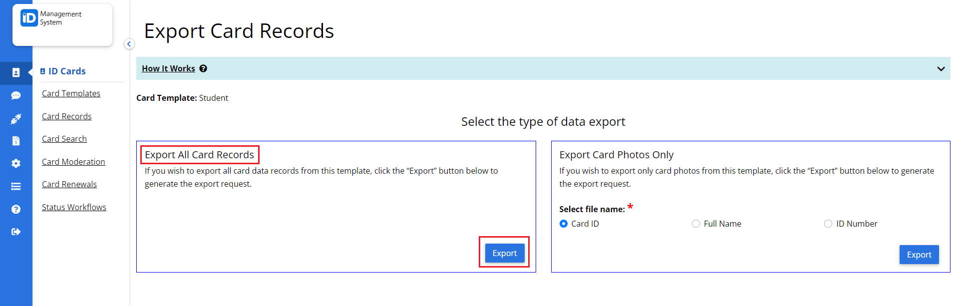 ID123 Knowledgebase | How to Export Card Records