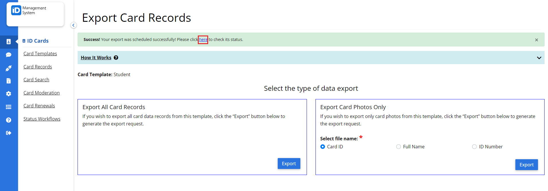 ID123 Knowledgebase | How to Export Card Records