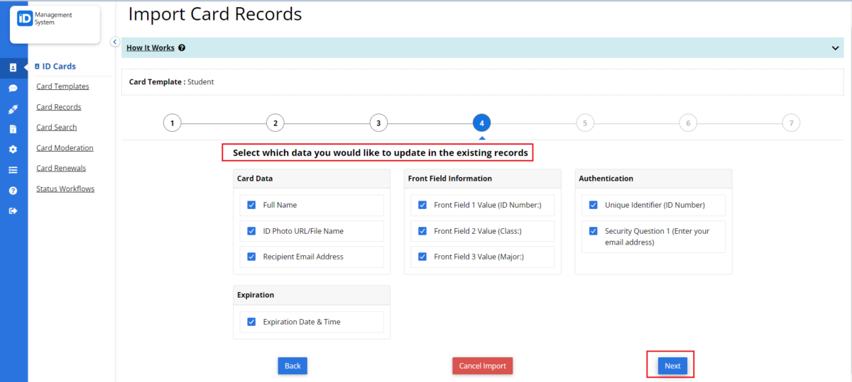 ID123 | Updating Existing Card Records in Bulk via CSV