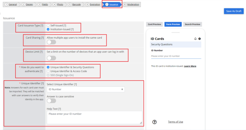 Updating Card Issuance Type to "Institution-Issued" - ID123