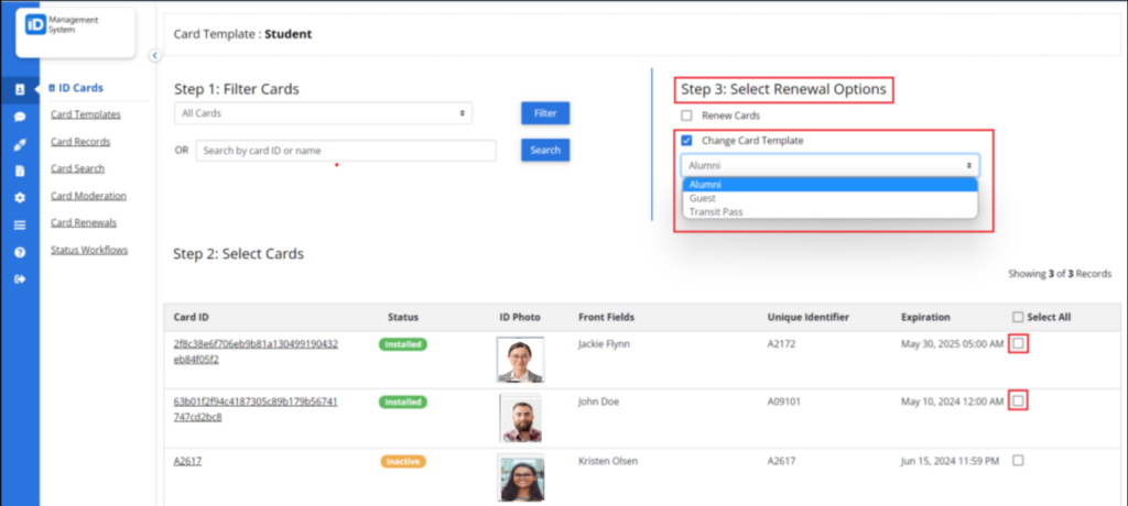 ID123 Knowledgebase | Move Card Record to a Different Template