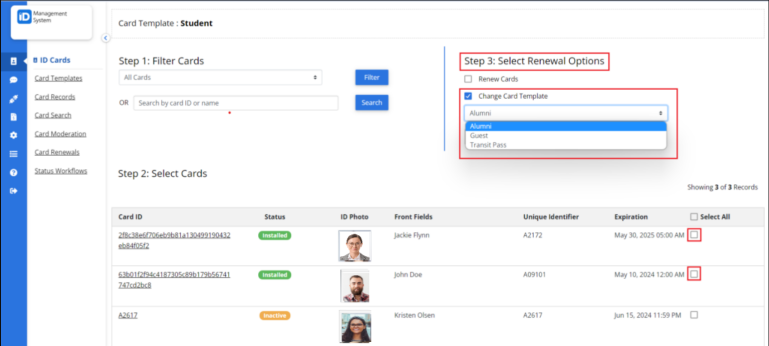 ID123 Knowledgebase | Move Card Record to a Different Template