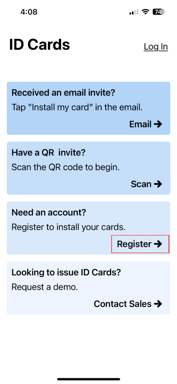 ID123 Knowledgebase | How to install a card from the in-app invitation