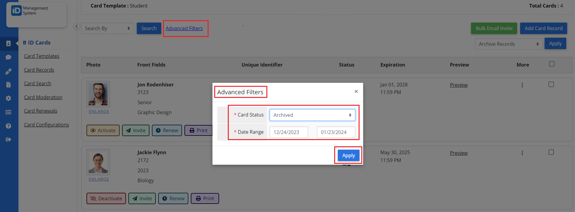 ID123 Knowledgebase | How to Delete a Card in the ID Management System