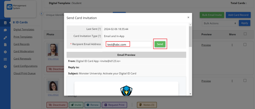 Sending Cards One by One via Email - ID123