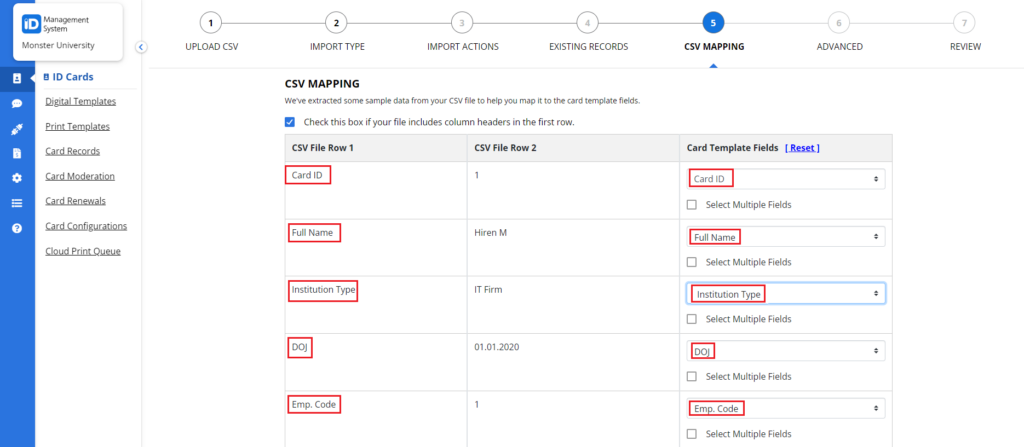 Importing New Card Records in Bulk via CSV - ID123