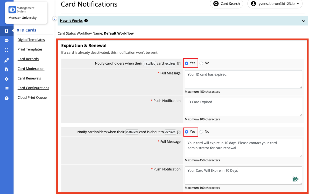 ID123 Knowledgebase | How to Set Up and Customize Card Expiration Notifications
